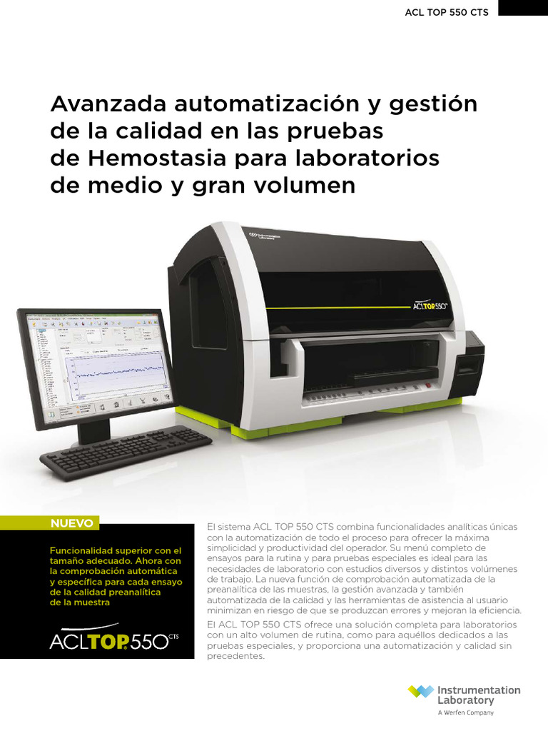 ACL TOP 550 CTS: Automatización en Hemostasia | PDF | Laboratorios ...