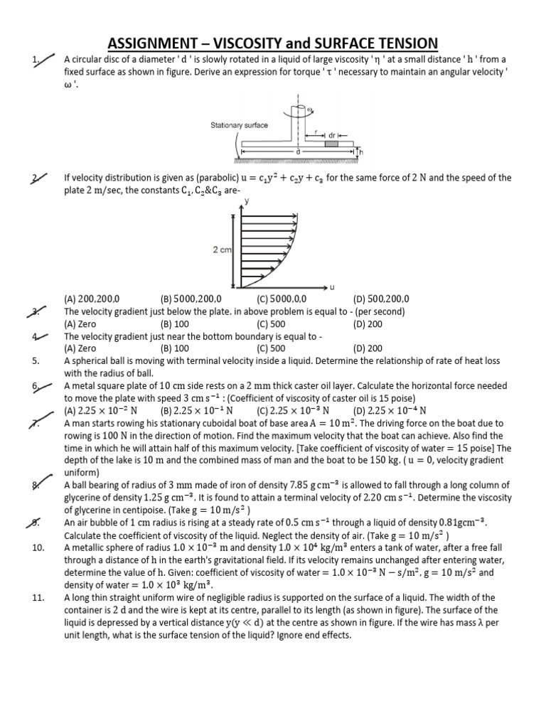 Viscosity & Surface Tension Problems | PDF | Surface Tension | Viscosity