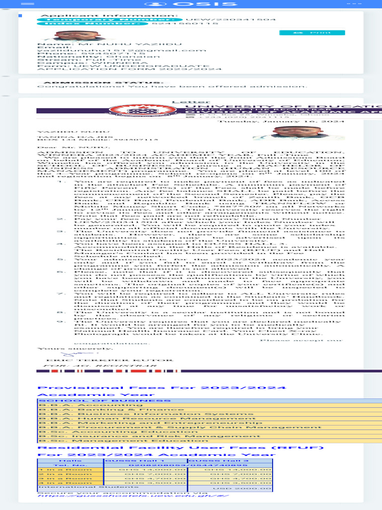 Applicant Admission Status Online Student Information System (OSIS ...