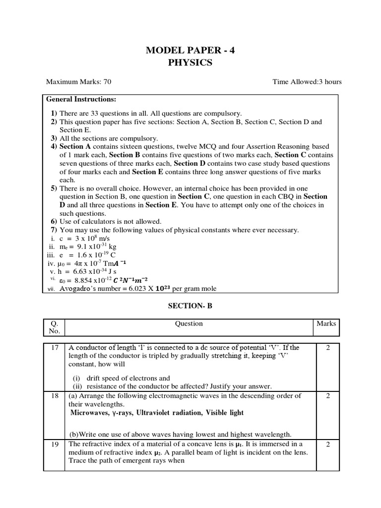 Physics Model Paper - 4 | PDF | Semiconductors | Doping (Semiconductor)