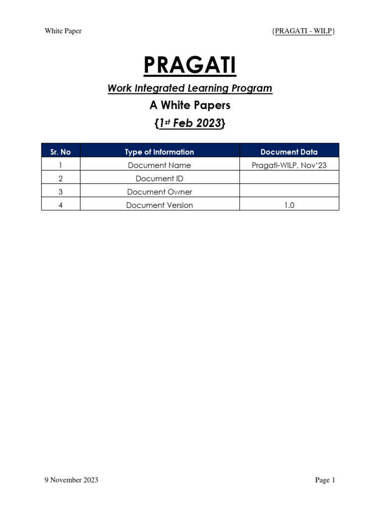 White Paper - Pragati (WILP) | PDF