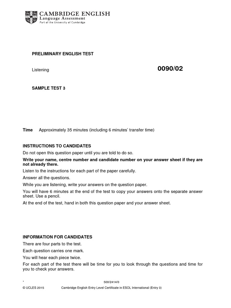 Cambridge-English-Preliminary-Sample-Paper-3-Listening V2 | PDF Cambridge-English-Preliminary-Sample-Paper-3-Listening V2 | PDF