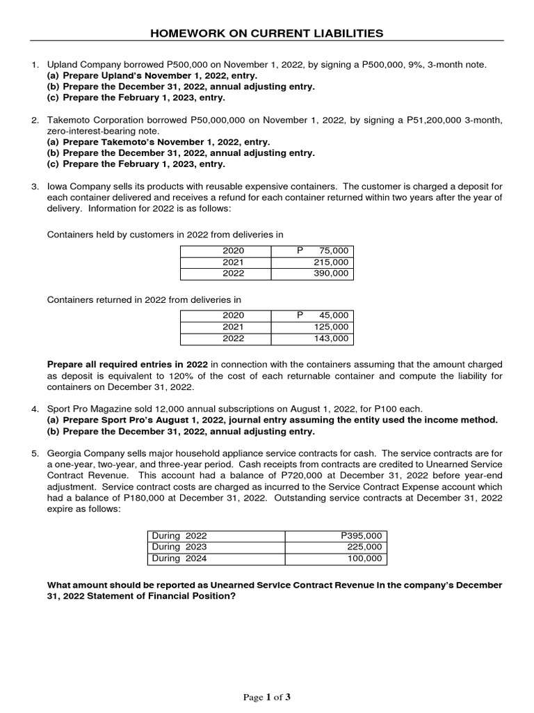Homework 5 - Current Liabilities - Revised | PDF | Gift Card | Revenue