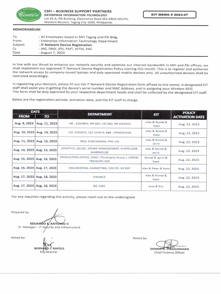 IT Network Device Registration_MEMO | PDF