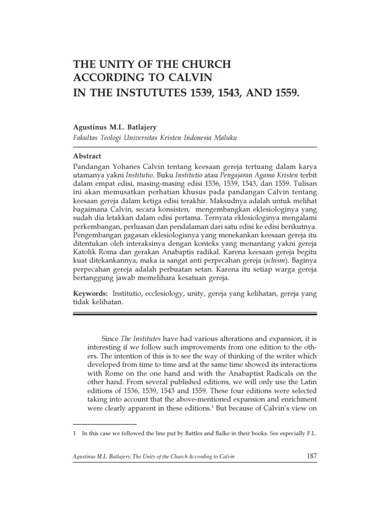 Calvin's Ecclesiology and Church Unity | PDF | Christian Church | John ...