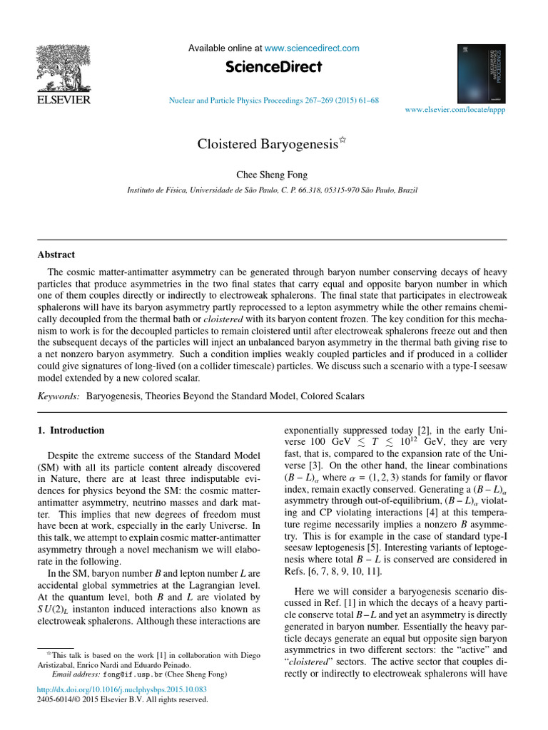 Cloistered Baryogenesis - 2015 - Nuclear and Particle Physics ...