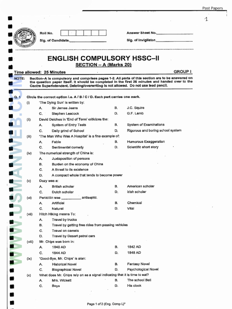 2nd Year English Past Papers 2015 FBISE | PDF
