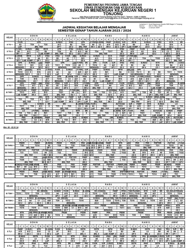 Jadwal Kbm. SMT Genap 23 - 24. Ok | PDF