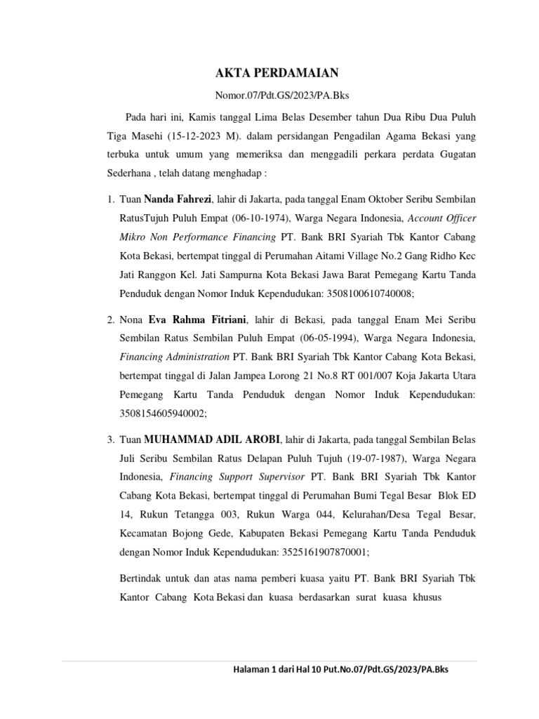 Akta Perdamaian | PDF