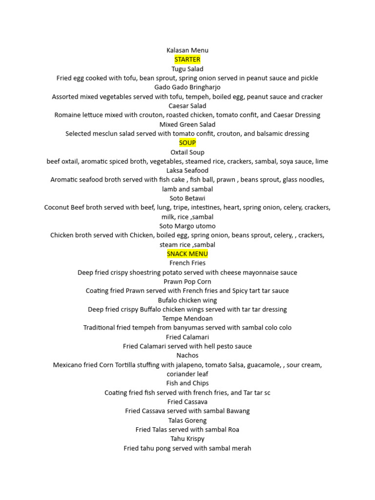 Menu Kalasan | PDF | Sauce | Cuisine