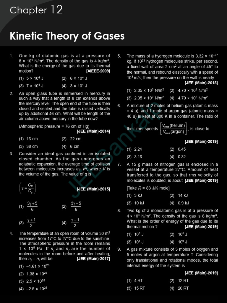 Kinetic Theory of Gases: JEE Mains PYQs | PDF | Gases | Mole (Unit)