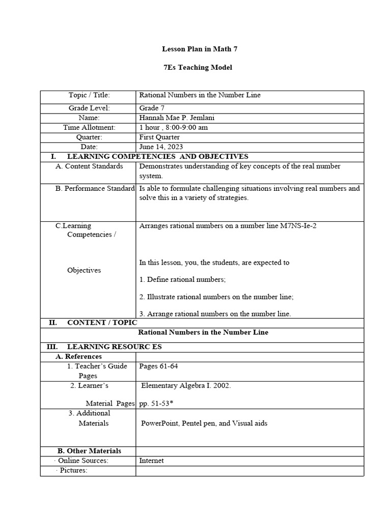 Lesson Plan Math Final | PDF | Learning | Teachers