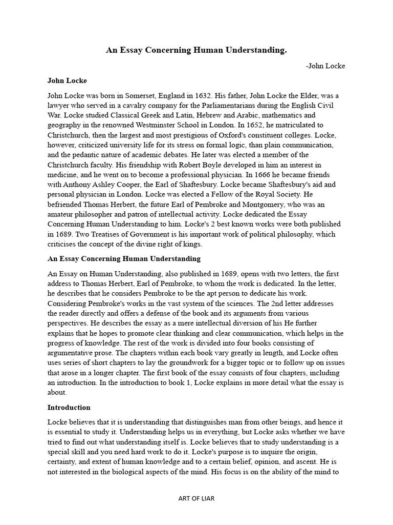 An Essay Concerning Human Understanding by John Locke | PDF | Idea | John Locke