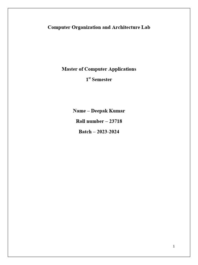 Computer Organization and Architecture Lab DEEPAK KUMAR | PDF | Computer Architecture | Mathematics