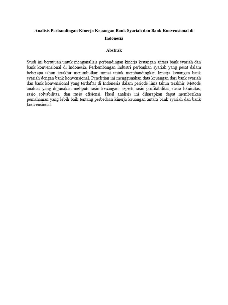 Analisis Perbandingan Kinerja Keuangan Bank Syariah Dan Bank Konvensional Di Indonesia | PDF ...