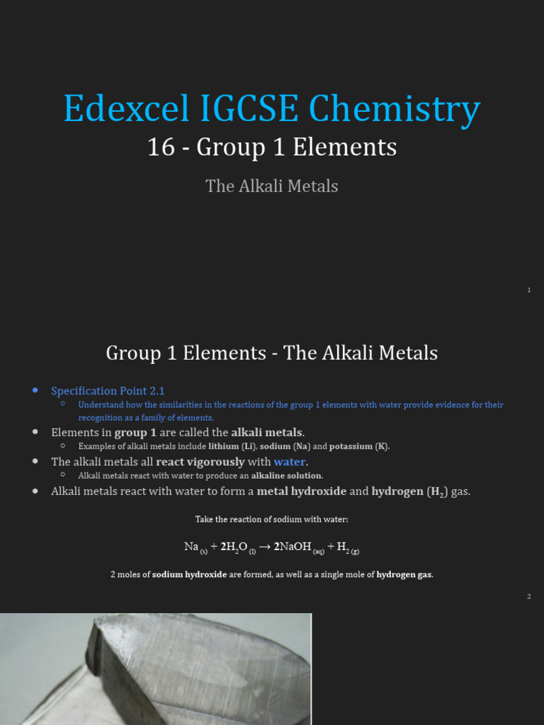 IGCSE Chemistry Lecture 16 - Group 1 Elements | PDF | Sodium | Diet ...