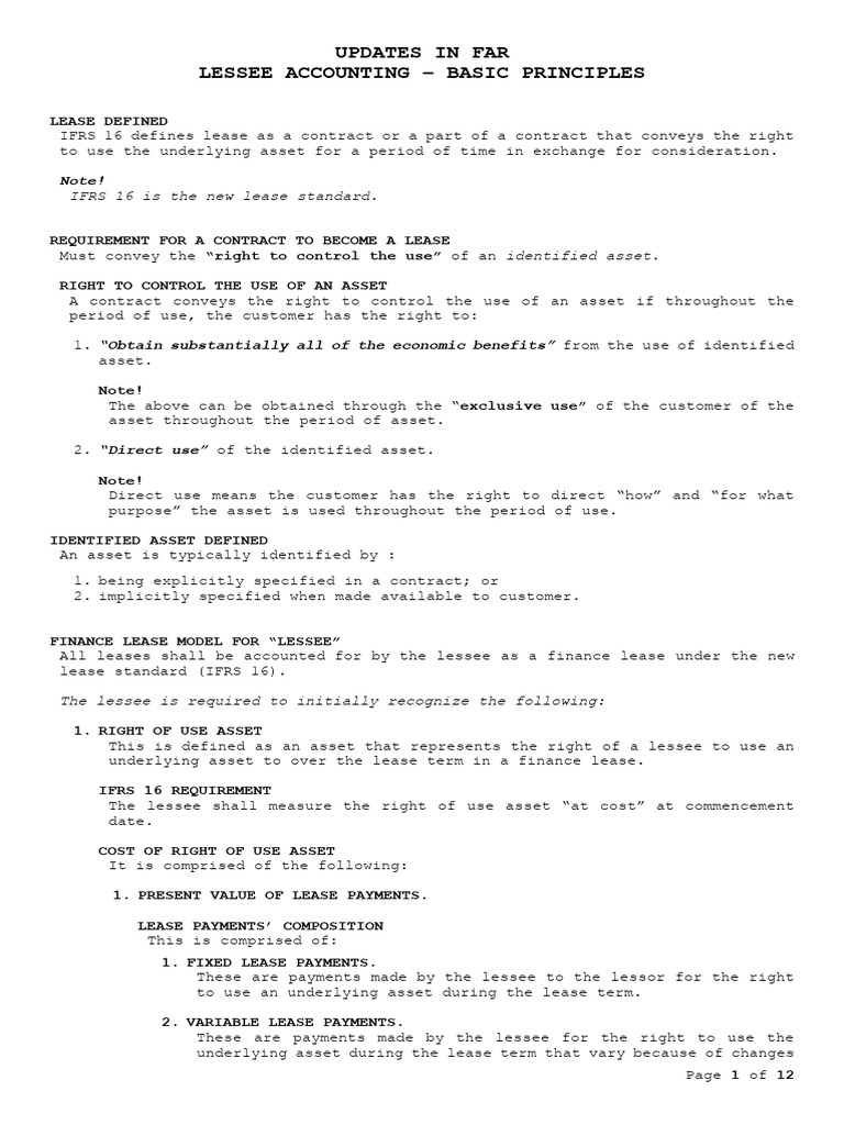 Lessee Accounting Under IFRS 16 | PDF | Lease | Debits And Credits