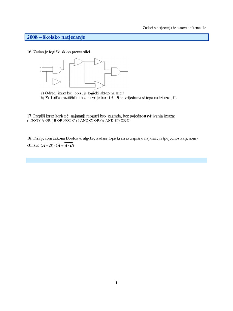 Logicki Sklopovi Zadaci Sa Natjecanja | PDF