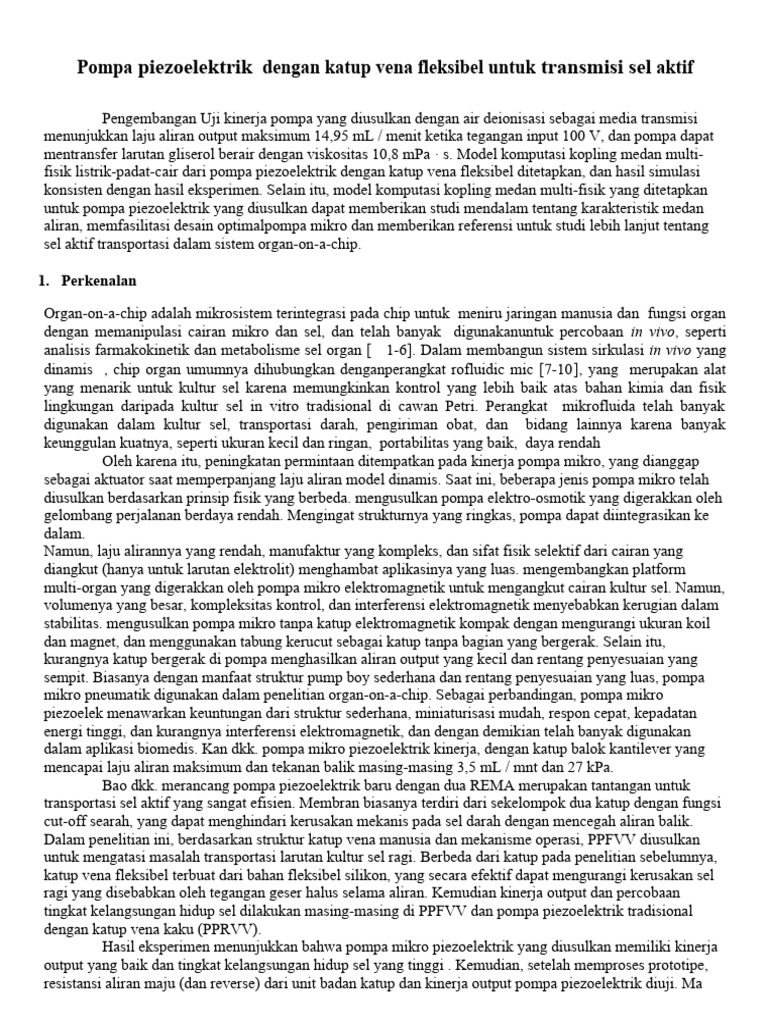 Pompa Piezoelektrik Dengan Katup Vena Fleksibel Untuk Transmisi Sel ...