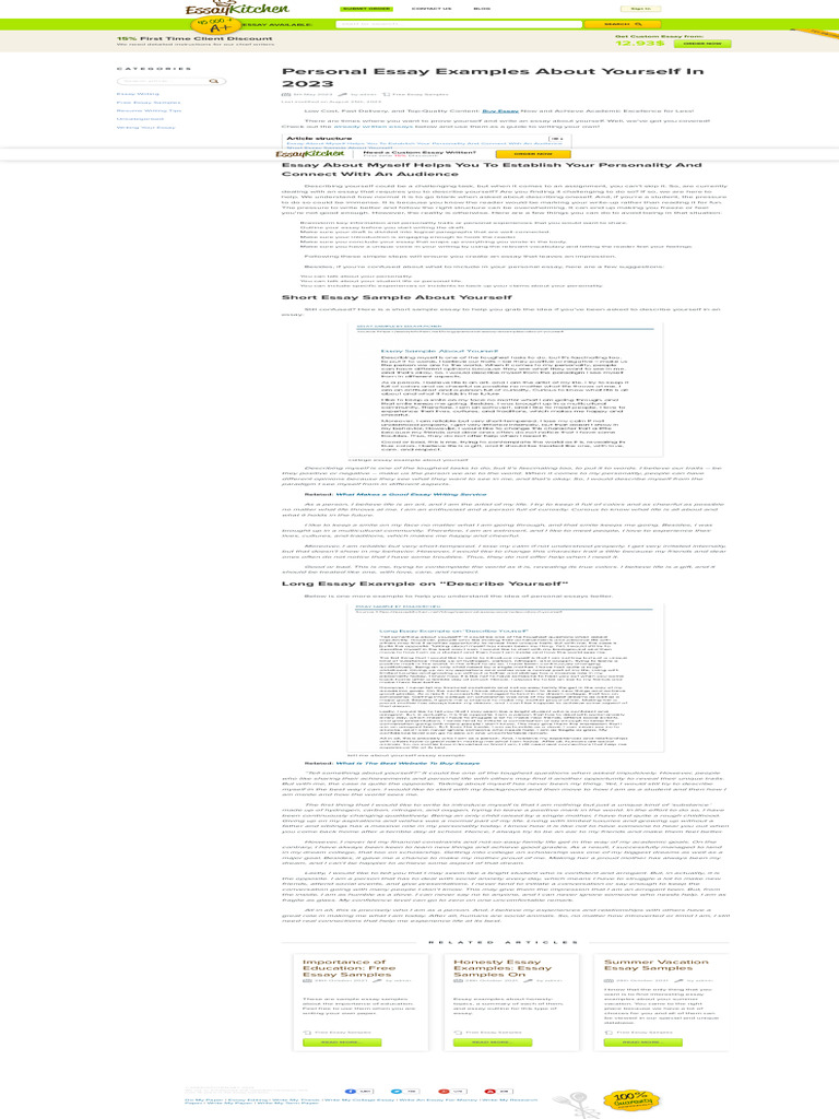 1.b. Free Short Essay Examples and Description About Yourself Sample ...