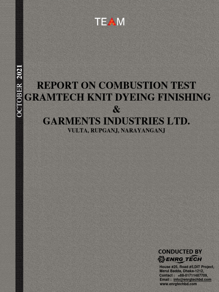 Report On Combustion Test Gramtech, Team | PDF | Oxide | Boiler