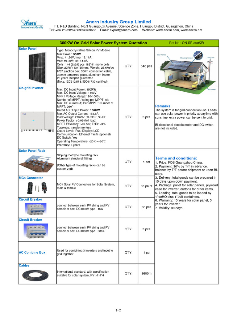 300KW On-Grid Solar Power System Quotation - 240117 | PDF | Solar Panel ...