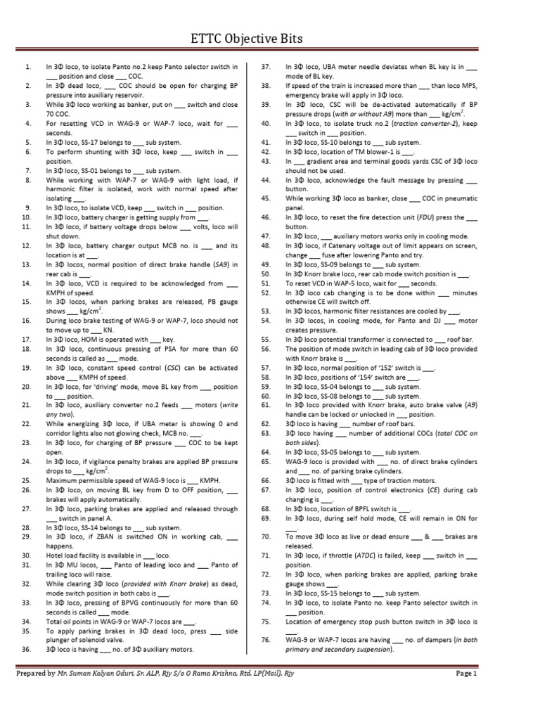 ETTC Objective Bits | PDF | Relay | Fuse (Electrical)