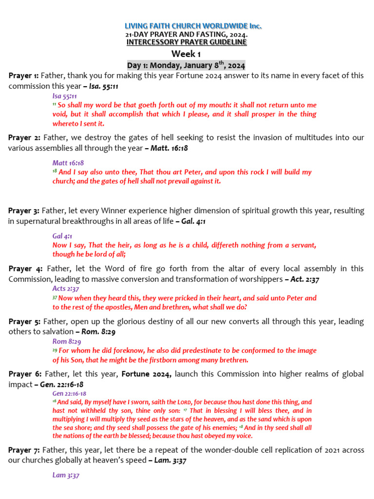 Winners Chapel Prayer Points For 21 Day Prayer and Fasting 2024 PDF | Download Free PDF | Glory ...