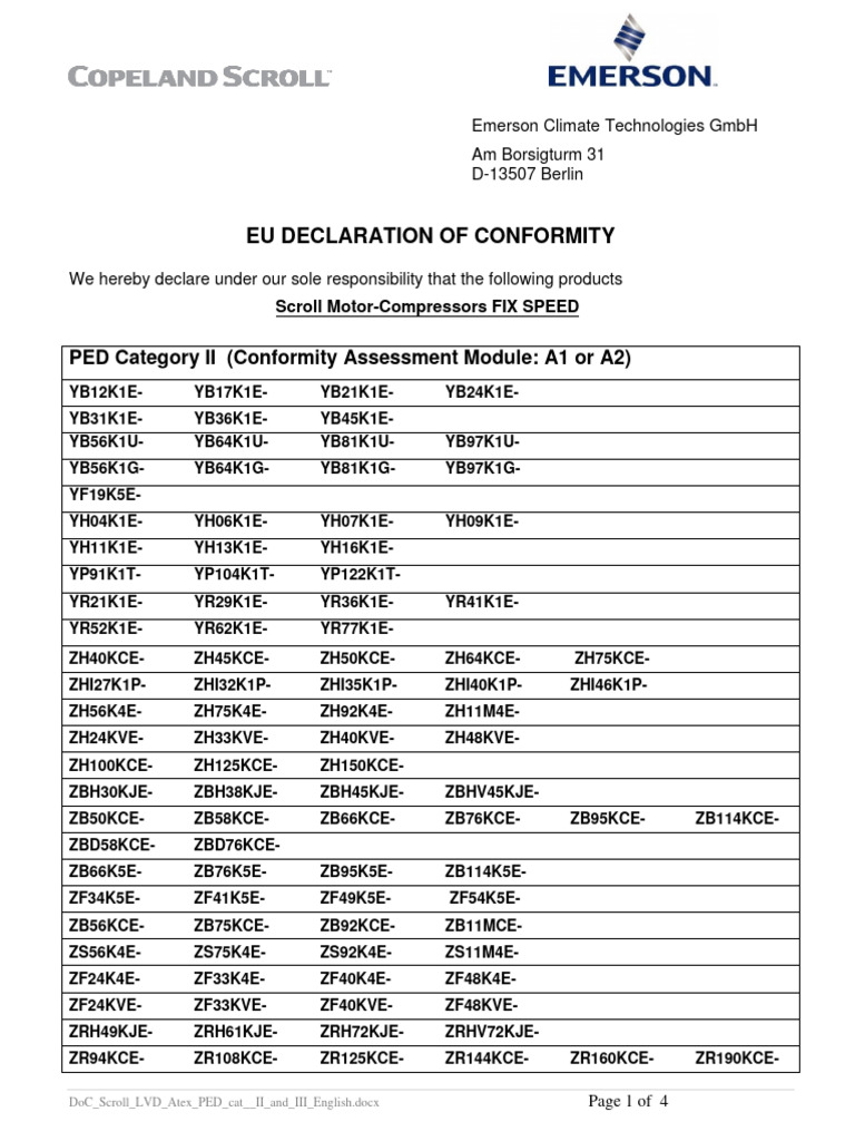 Eu Declaration of Conformity: PED Category II (Conformity Assessment ...