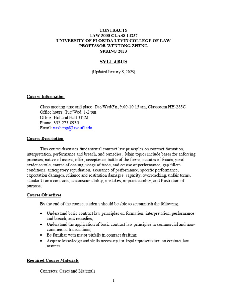 Zheng Contracts Spring 2023 | PDF | Breach Of Contract | Offer And ...