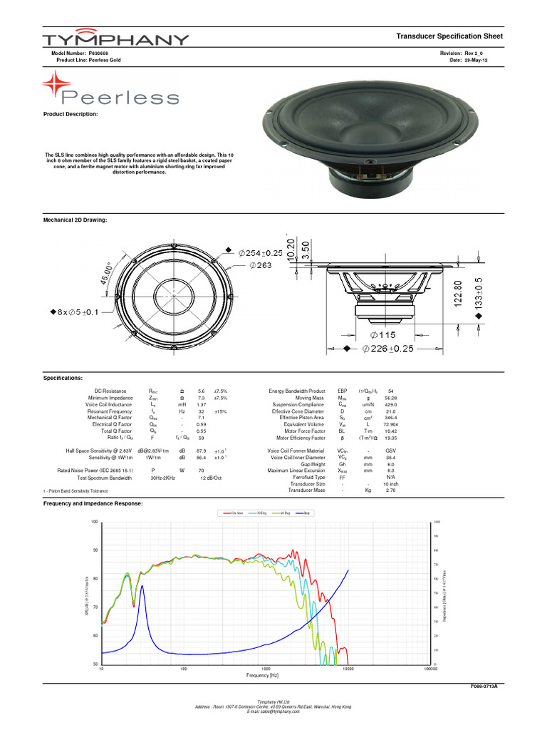 Peerless SLS P830668 Transducer Specs | PDF | Inductor | Electrical ...