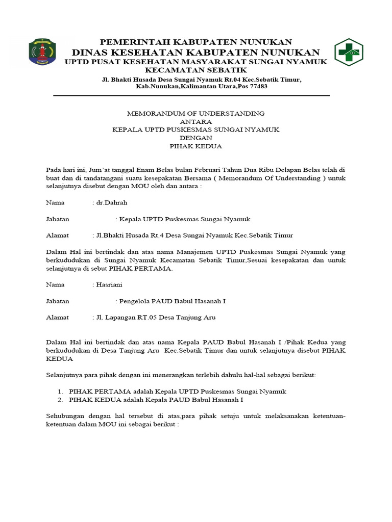 MOU dengan PAUD Babul Hasanah | PDF