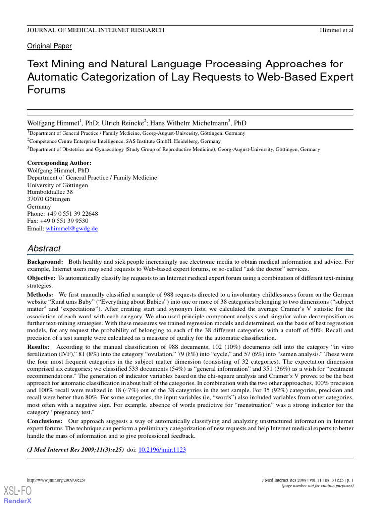 Text Mining and Natural Language Processing Approaches For Automatic Categorization of Lay ...
