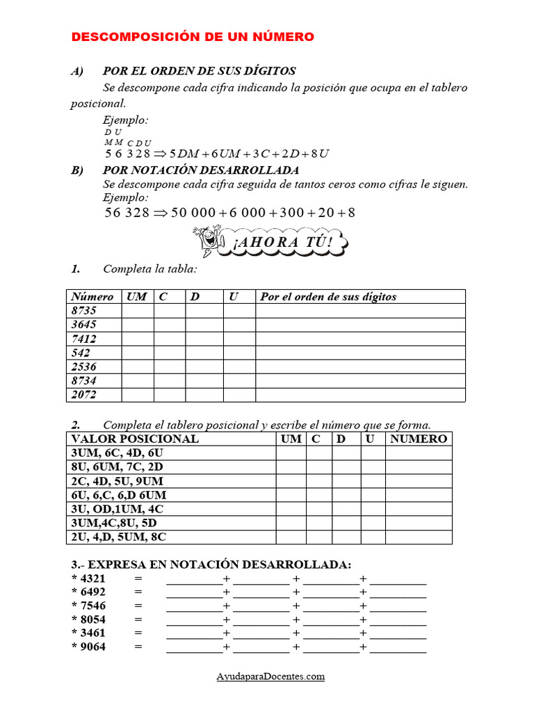 Descomposicion de Un Numero para Tercero de Primaria | PDF