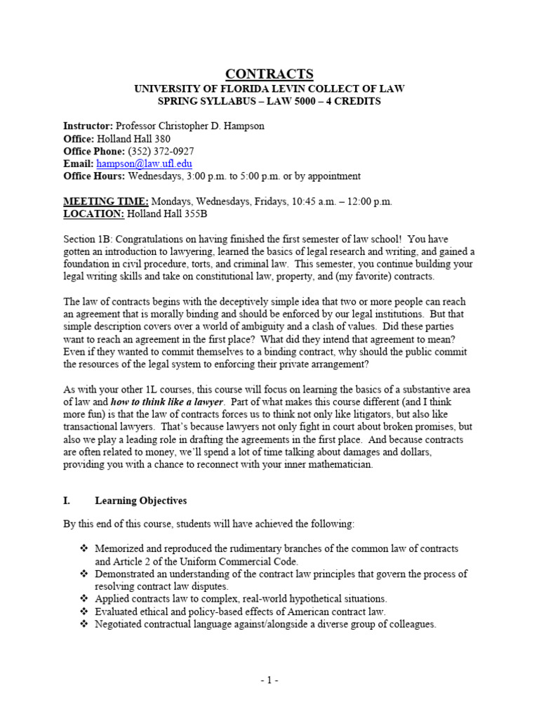 Contracts Professor Hampson Spring 2023revised | PDF | Course ...