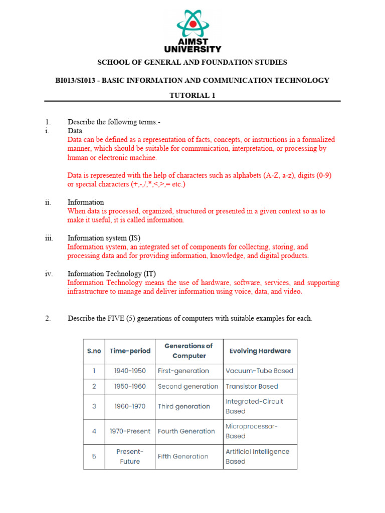 Basics of ICT and Computer Generations | PDF | Computer Data Storage ...