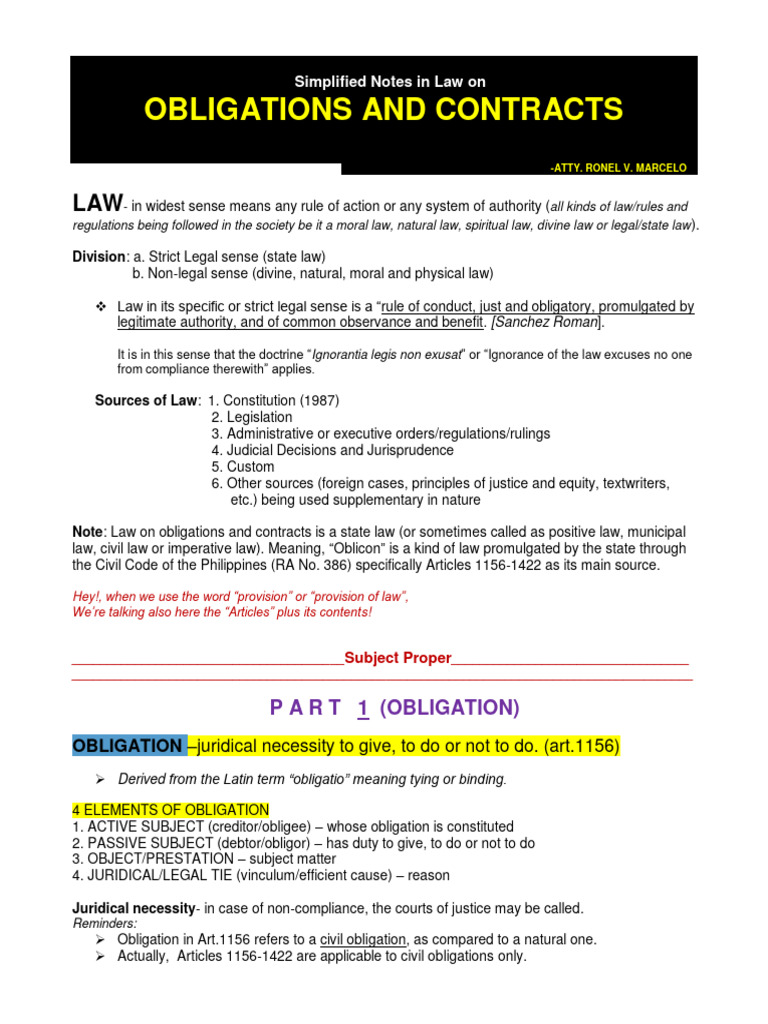 Simplified Notes Obligations Contracts 1 | Download Free PDF | Law Of ...
