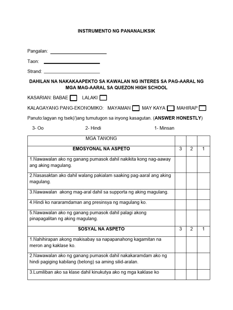 INSTRUMENTO-NG-PANANALIKSIK | PDF