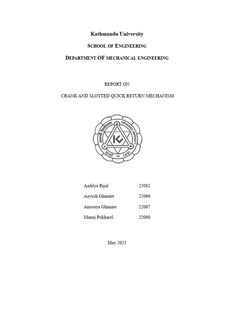 Crank and Slotted Quick Return Mechanism | PDF