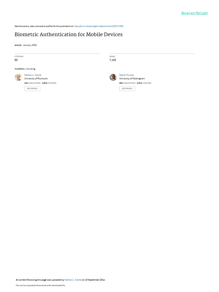 Biometric Authentication For Mobile Devices | PDF | Biometrics | Authentication