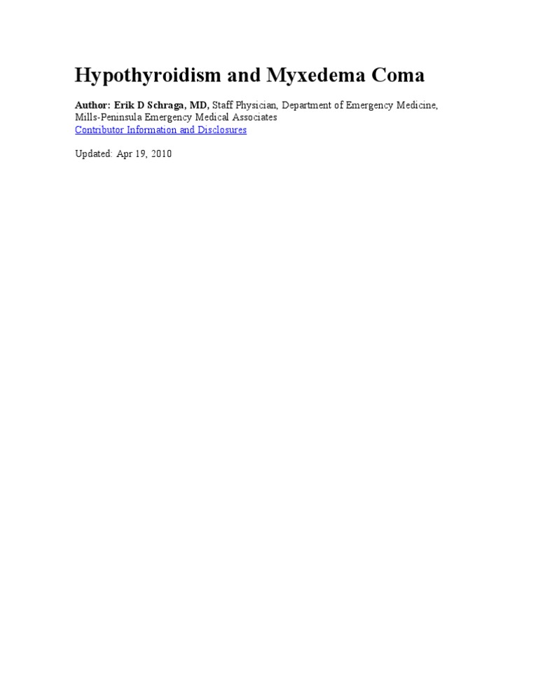 Hypothyroidism and Myxedema Coma | PDF