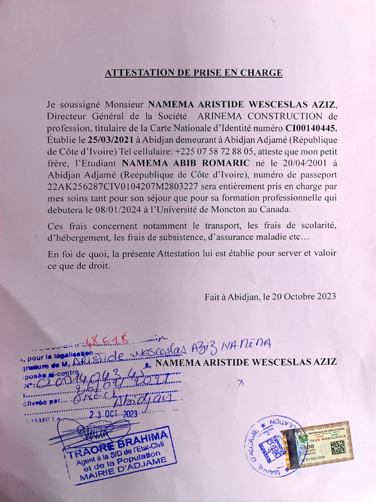 Attestation de Prise en Charge | PDF