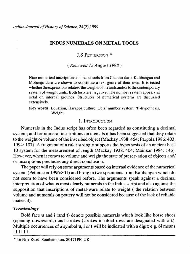 Indus Numerals On Metal Tools | PDF