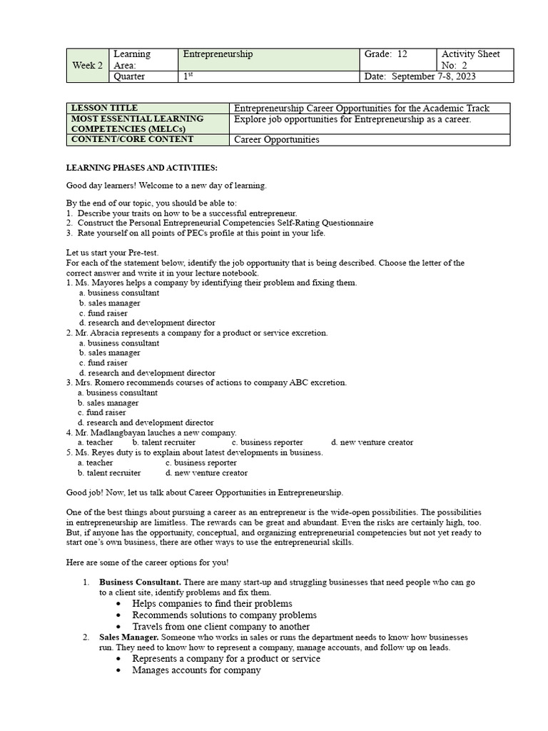 AS ENTREP Week-2 | PDF | Entrepreneurship | Cognition