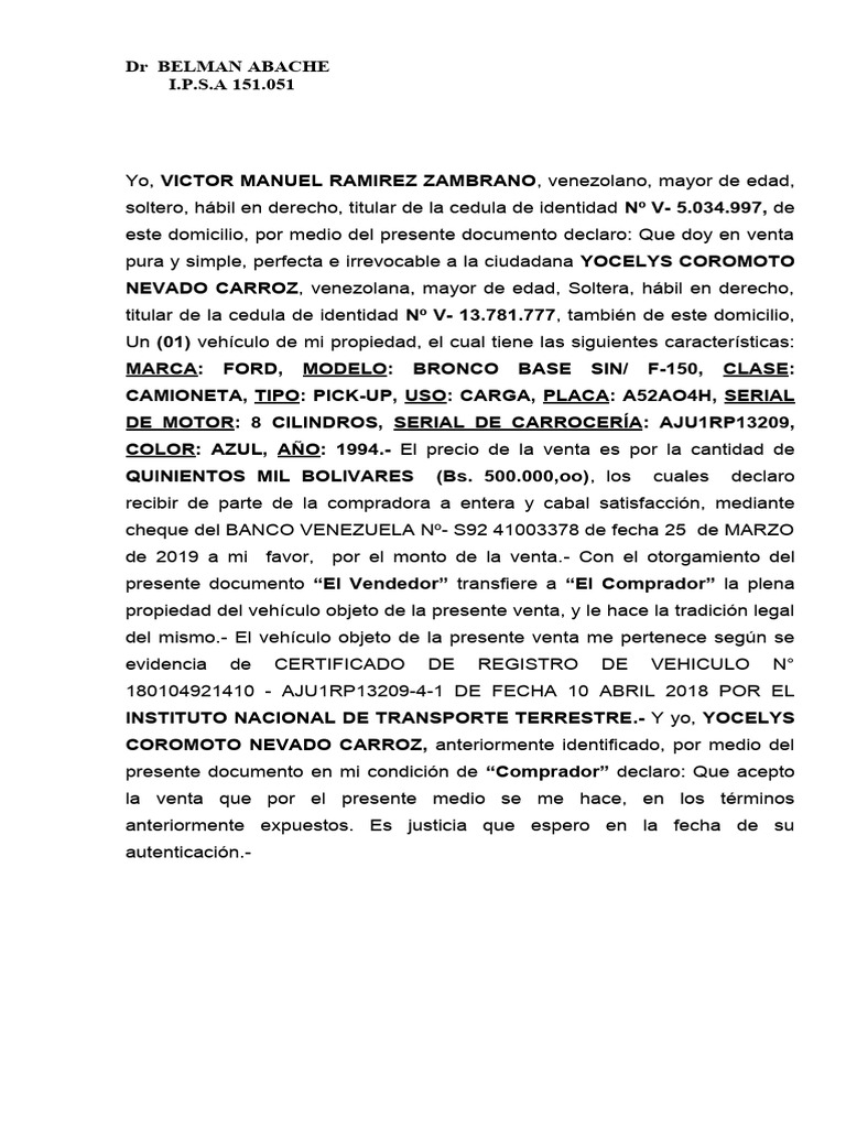 Traspaso de Vehículo | PDF | Derecho