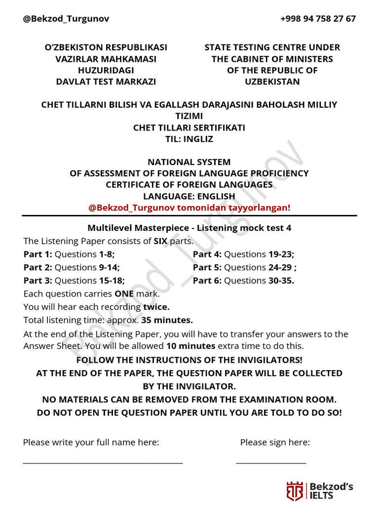 Multilevel Masterpiece - Listening Mock Test 4 | PDF