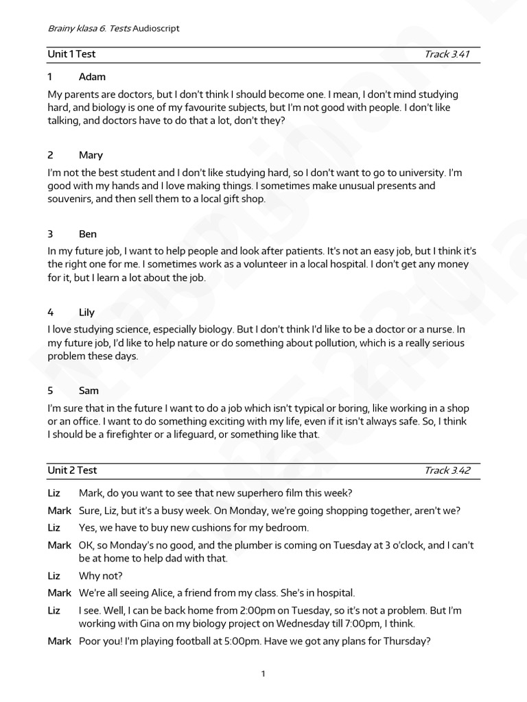 Brainy Kl6 Tests Audioscript | PDF | Food And Drink | Food And Drink ... Brainy Kl6 Tests Audioscript | PDF | Food And Drink | Food And Drink ...