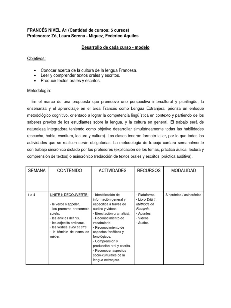 Proyecto Francés A1 2023 | PDF | Aprendizaje | Comunicación