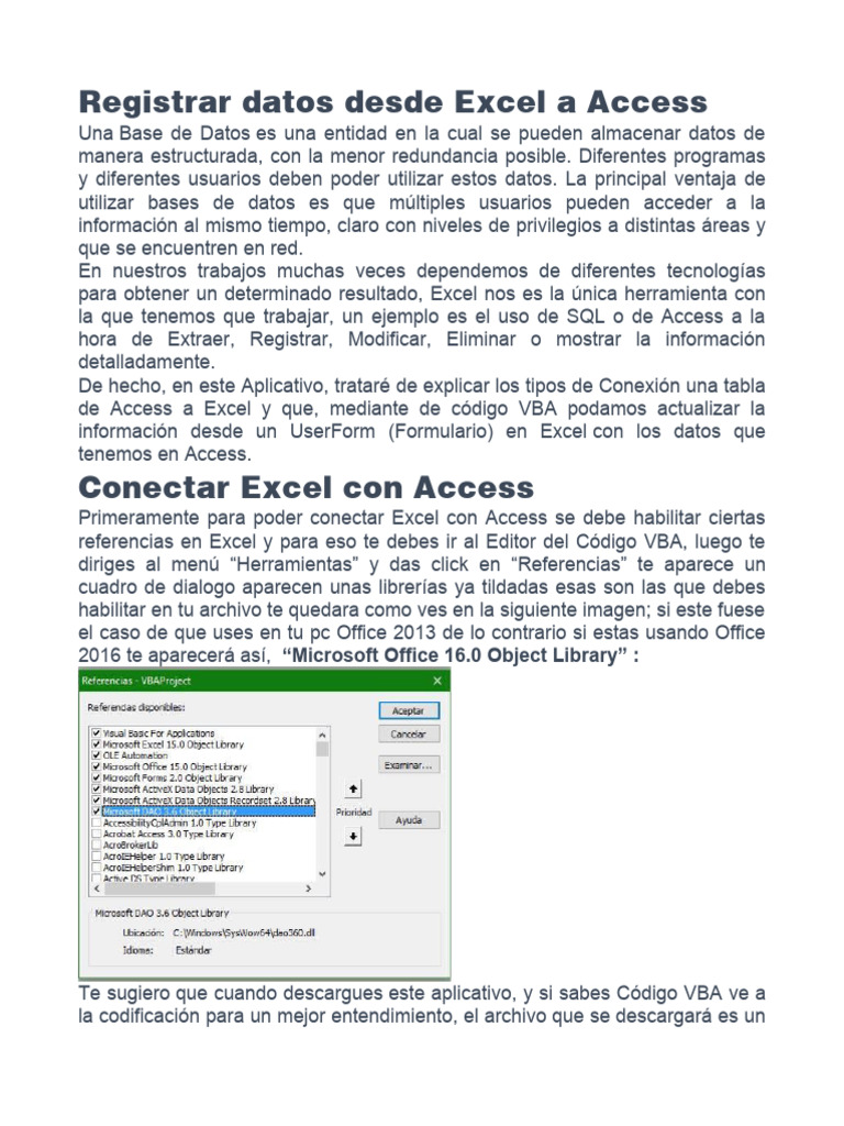 Registrar Datos Desde Excel A Access | PDF | Microsoft Excel | Microsoft Office
