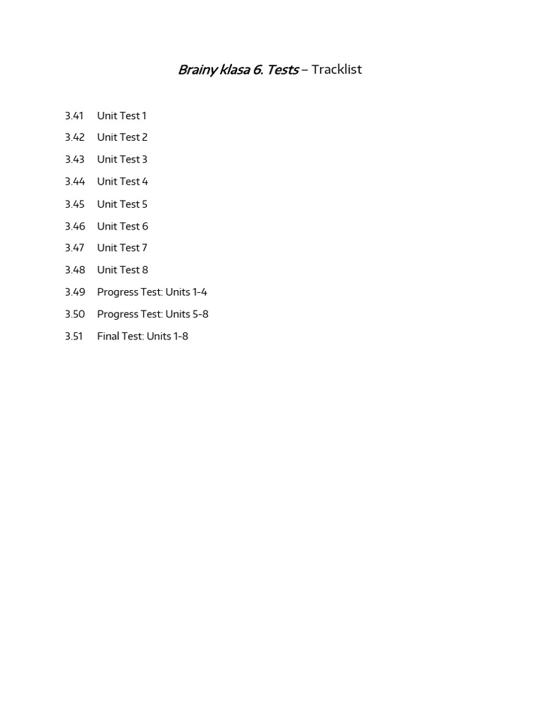 Brainy Kl6 Tests Tracklist | PDF | Science & Mathematics | Computers Brainy Kl6 Tests Tracklist | PDF | Science & Mathematics | Computers